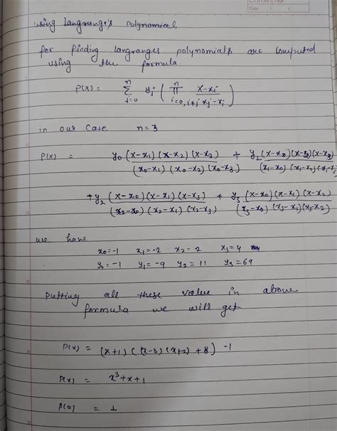 19 Use Lagrange S Interpolation Formula To Find X When X 0 From The