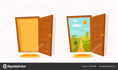 Puerta Abierta De Dibujos Animados Ilustración Vector Colorido Casa