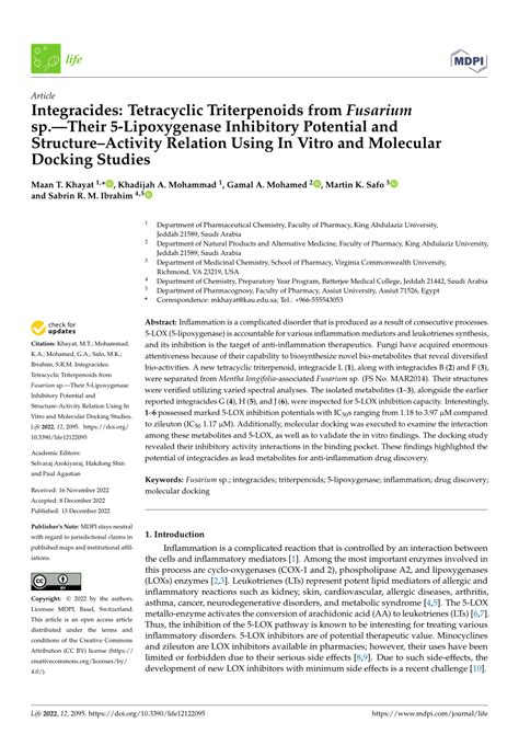Pdf Integracides Tetracyclic Triterpenoids From Fusarium Sp —their 5 Lipoxygenase Inhibitory
