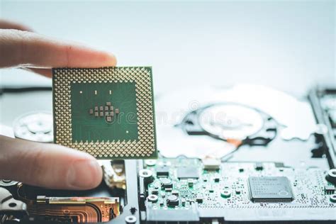 Computer Technology Close Up Of Male Hands Holding A Cpu Stock Image Image Of Industry