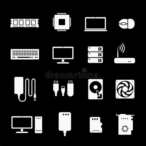 Computer Hardware Icons Set Stock Vector Illustration Of Computer