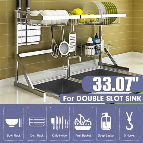 6484cm 접시 건조 랙 주방 선반 두꺼운 스테인레스 스틸 바구니 주방 나이프 싱크 접시 드레이너 건조 랙 주최자 미국걸이 And 홀더 Aliexpress