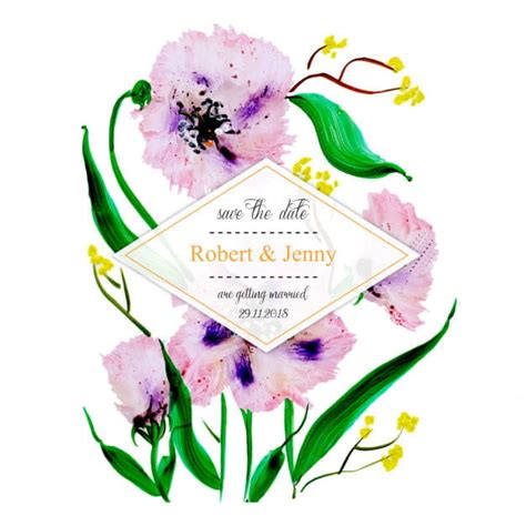 수채화 꽃 결혼식 프레임 초대 카드 Eps Uidownload