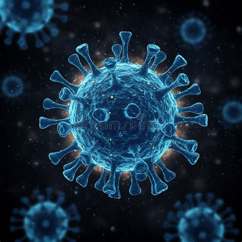 Close Up Of A Virus Like Structure With A Spherical Blue Body And Numerous Spike Stock
