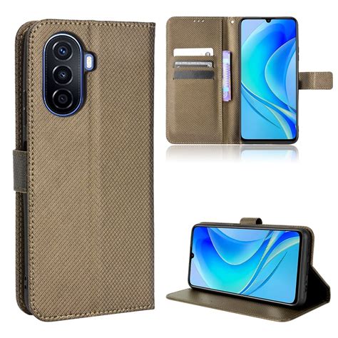 For Huawei Nova Y Nova Y Plus Diamond Texture Leather Phone Case Brown Alexnld Com