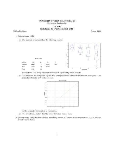 Solutions To Problem Set 10 Quality Control And Reliability Ie 446