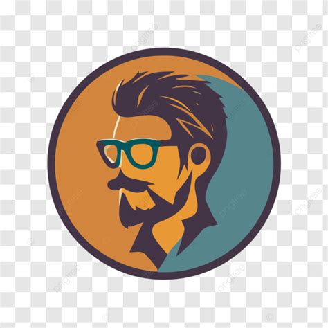 안경을 쓴 수염난 남자의 둥근 로고 벡터 흰색 바탕에 힙스터의 단순한 다채로운 아이콘 그림자 없음 작은 프레임 중앙 Png 일러스트 및 벡터 에 대한 무료 다운로드