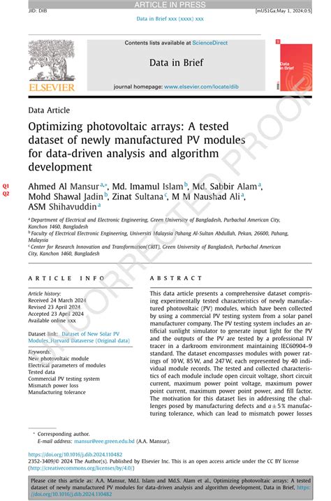 Pdf Optimizing Photovoltaic Arrays A Tested Dataset Of Newly