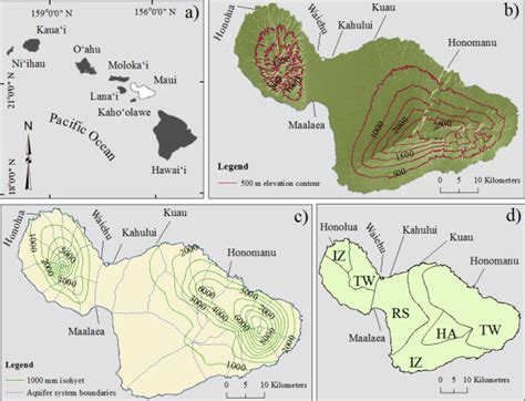 a hawaiian islands with maui shown in white b shaded relief map of