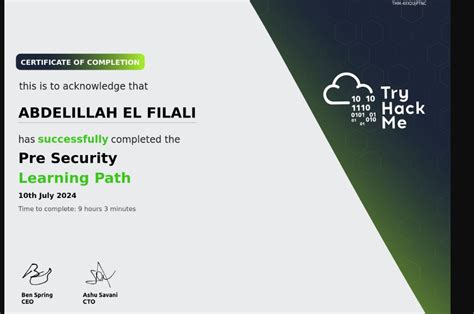 Earned Tryhackme Pre Security Certificate Abdelillah El Filali Posted On The Topic Linkedin