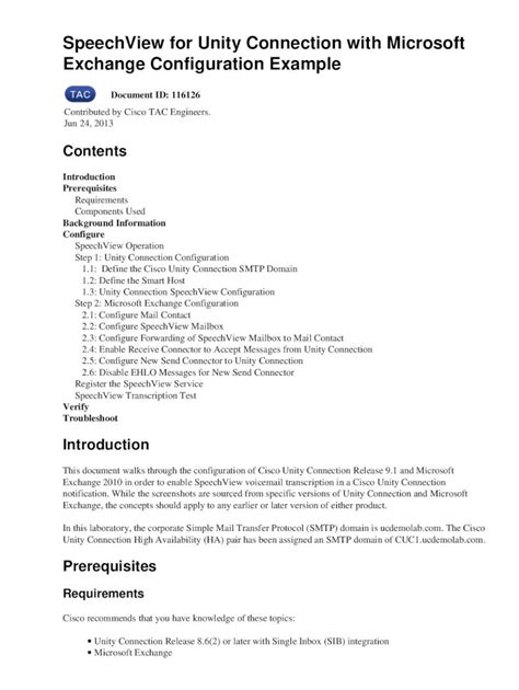 PDF SpeechView For Unity Connection With Microsoft Exchange Configuration Example Exchange