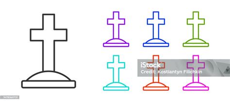 흰색 배경에 격리 된 크로스 아이콘과 검은 줄 무덤 다채로운 아이콘을 설정합니다 벡터 고대의에 대한 스톡 벡터 아트 및 기타 이미지 고대의 공포 무서움 공휴일