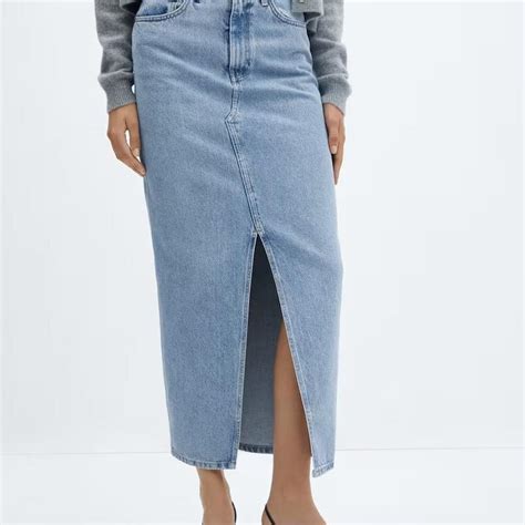 Mango Slit Denim Skirt Size Medium Brand New With Tags Depop