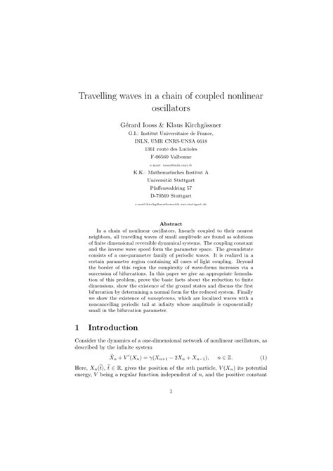 Pdf Travelling Waves In A Chain¶of Coupled Nonlinear Oscillators