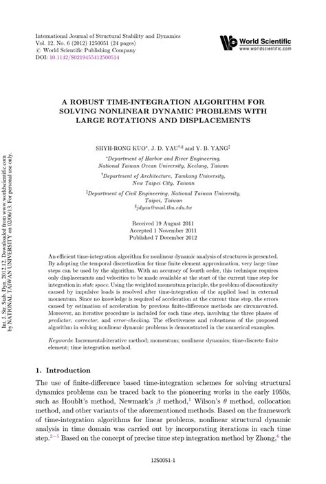 Pdf A Robust Time Integration Algorithm For Solving Nonlinear Dynamic