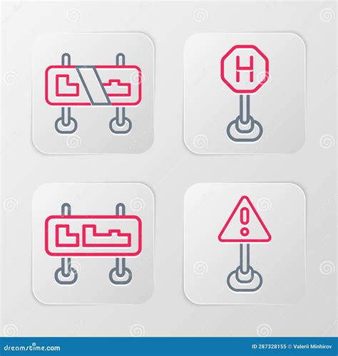 Set Line Exclamation Mark In Triangle Road Traffic Sign Hospital Road And Icon Vector Stock