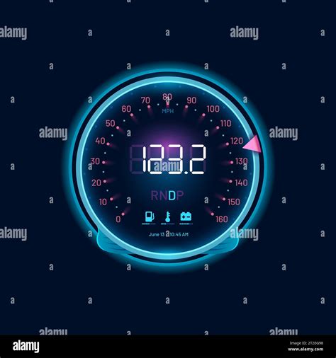 Car Speedometer Neon Dial Speed Gauge Dashboard Or Counter Interface Vector Digital Indicator