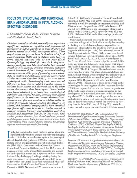 Pdf Focus On Structural And Functional Brain Abnormalities In Fetal Alcohol Spectrum Disorders