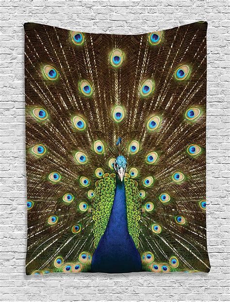Peacock Decor Tapestry Wall Hanging Portrait Of Peacock With Feathers