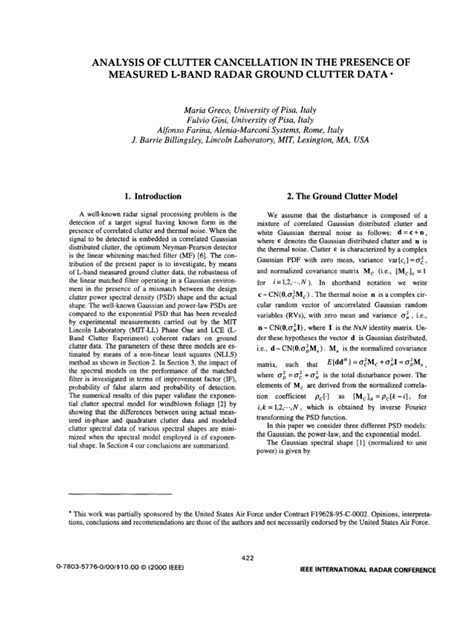 Analysis Of Clutter Cancellation In The Presence Of Measured L Band Radar Ground Clutter Data