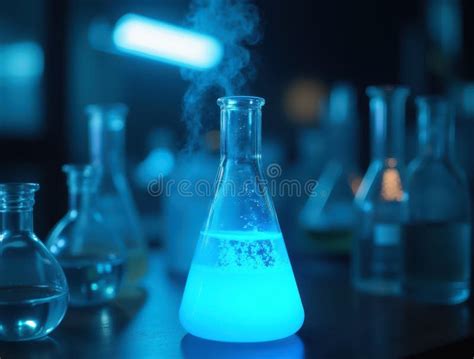 Erlenmeyer Flask With Bubbling Blue Chemical Liquid Emitting A Faint Mist Stock Illustration