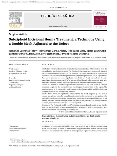 Pdf Subxiphoid Incisional Hernia Treatment A Technique Using A Double Mesh Adjusted To The Defect