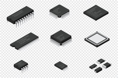 Set Of Microchip Computer Electronic Components Microchip Icon Computer Processor Technology