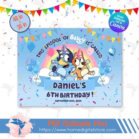 Bluey Edible Birthday Backdrop Template