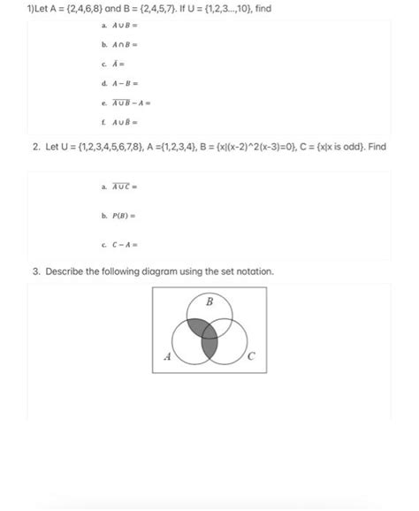 solved 1 let a {2 4 6 8} and b {2 4 5 7} if u {1 2 3… 10}
