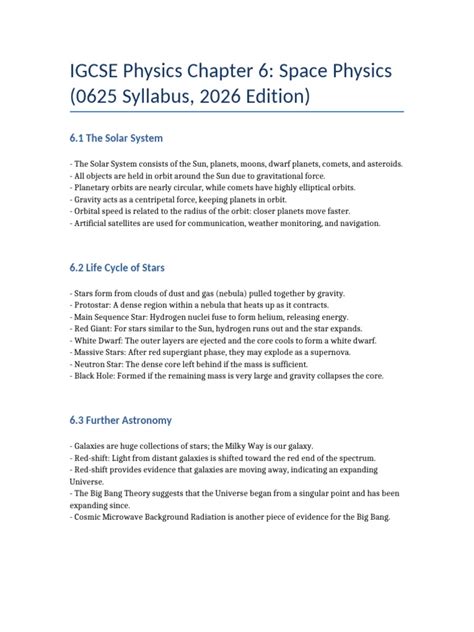 Igcse Physics Chapter 6 Notes 2026 Pdf Stars Sun