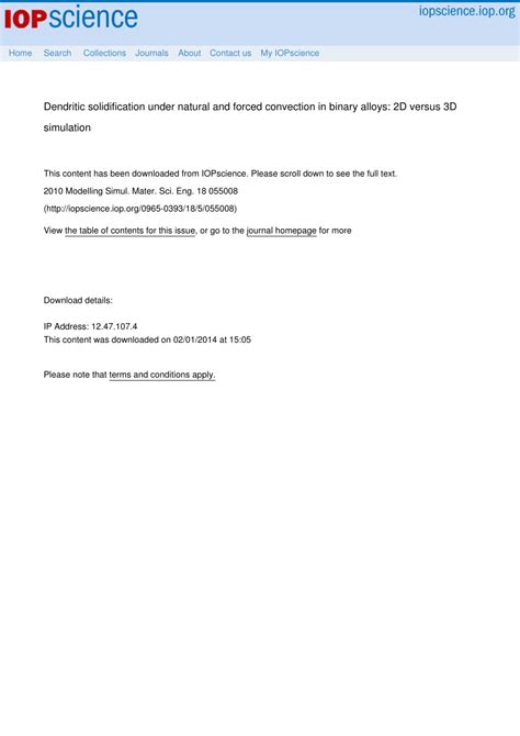 Pdf Dendritic Solidification Under Natural And Forced Convection In Binary Alloys 2d Versus
