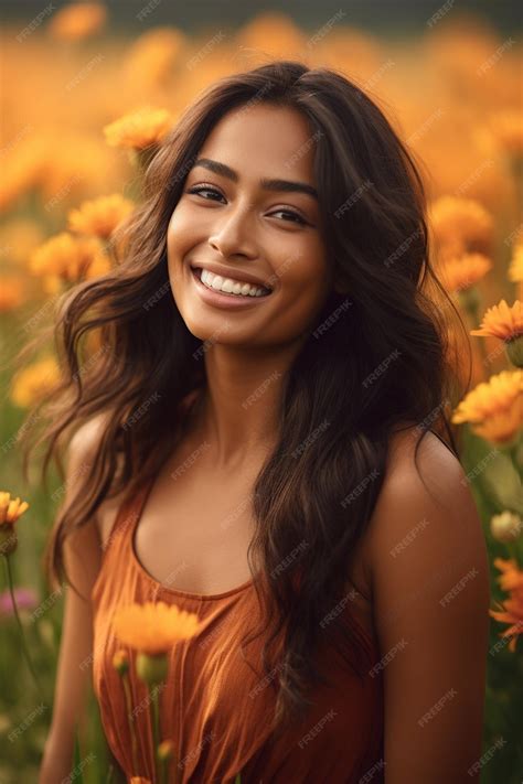 Premium Ai Image Beautiful Sri Lankan Woman In A Flower Field