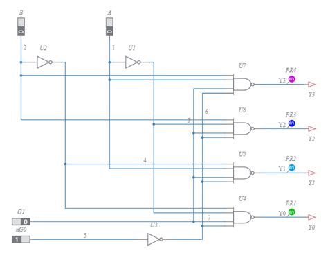 2 To 4 Decoder Demultiplexer Multisim Live