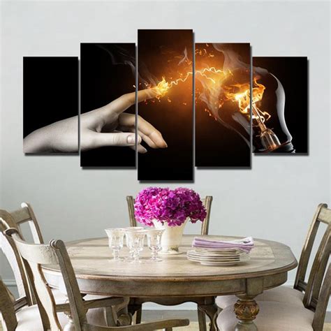 Flame Shock Touch Abstract Art Large Framed 5 Pieces Canvas Inspire