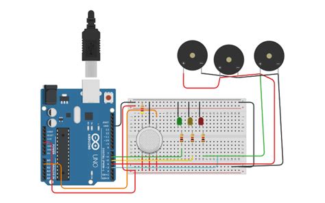 Circuit Design 2 Give Alert Buzzer And Led Using Gas Sensor Tinkercad