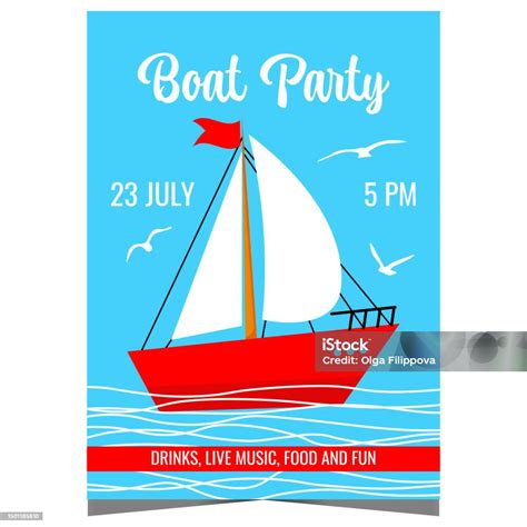 프로모션 포스터 배너 또는 초대장 디자인을 위한 보트 파티 벡터 그림 초대장에 대한 스톡 벡터 아트 및 기타 이미지 초대장