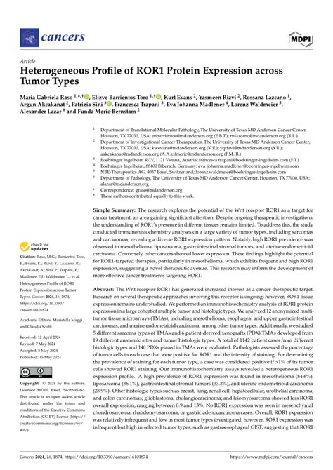 Pdf Heterogeneous Profile Of Ror1 Protein Expression Across Tumor Types