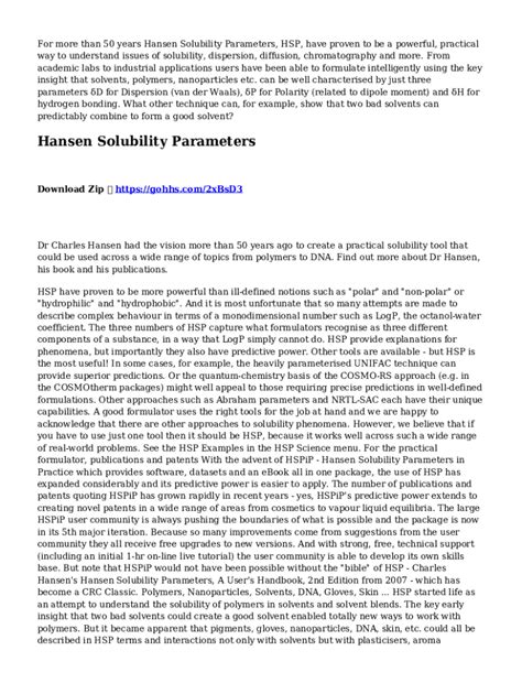Fillable Online Pencil And Paper Estimation Of Hansen Solubility