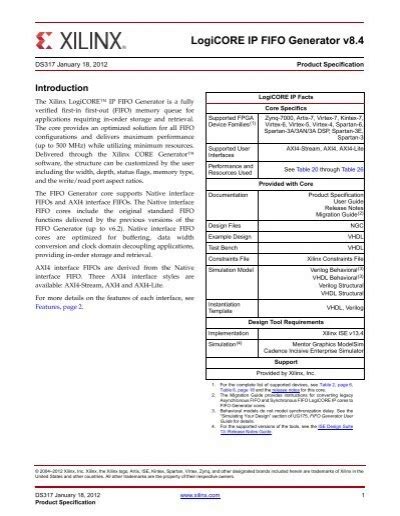 Logicore Ip Fifo Generator V84 Xilinx