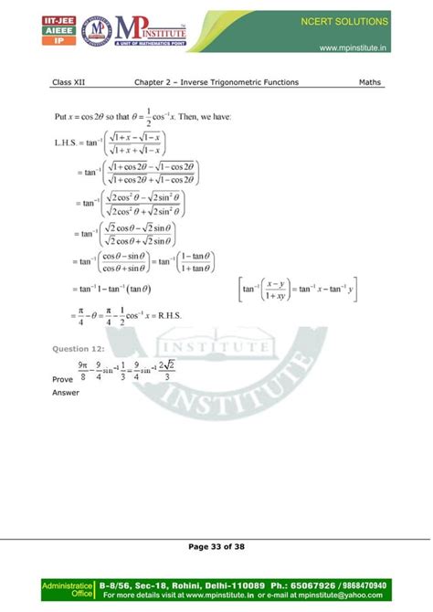Chapter 2 Inversetrigonometricfunctions Pdf Free Download