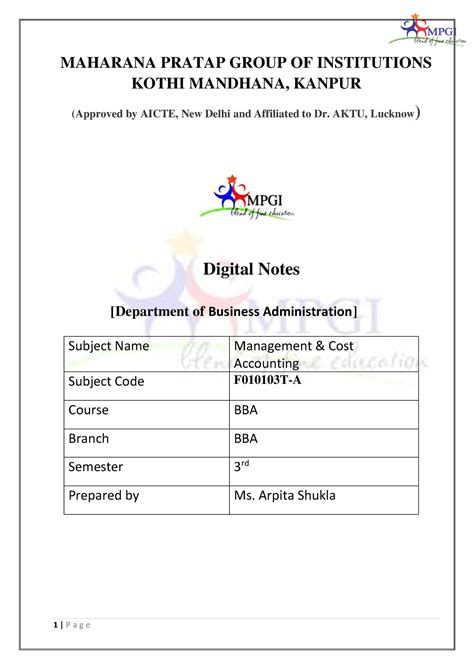 MCA UNIT 3 These Are The Lecture Notes MAHARANA PRATAP GROUP OF