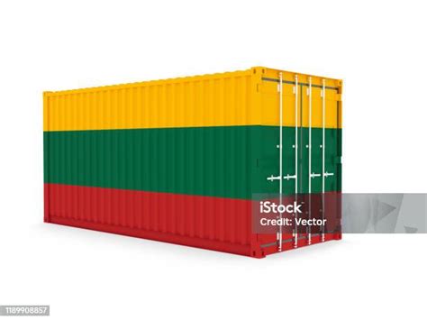 흰색 배경에 리투아니아 플래그와화물 컨테이너의 3d 그림입니다 배달 운송 운송 화물 운송 경제에 대한 스톡 사진 및 기타 이미지