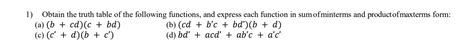 Solved Obtain The Truth Table Of The Following Functions Chegg