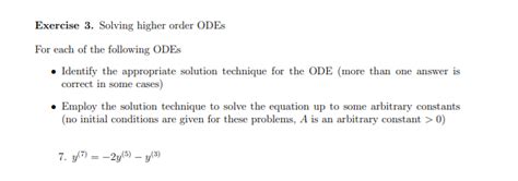 Solved Exercise 3 Solving Higher Order ODES For Each Of The Chegg Com