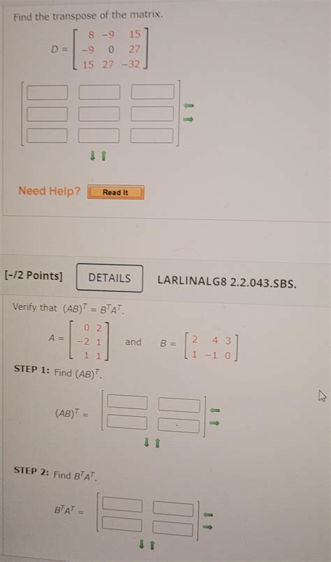 Solved Find The Transpose Of The Matrix Chegg