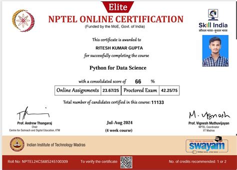 python datascience nptel elitecertification iitmadras skillindia