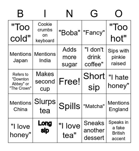 Tea Party Bingo Card