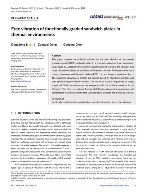 Pdf Free Vibration Of Functionally Graded Sandwich Plates In Thermal Environments