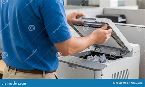 A Jammed Printer Filled With Crumpled Paper Waiting To Be Fixed An