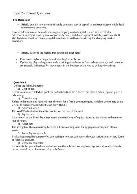 Topic 2 Tutorial Questions 1 Topic 2 Tutorial Questions For